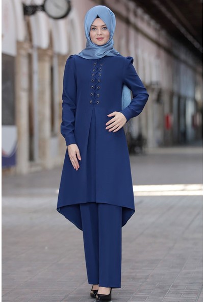 Modaviki Mina Tunik Pantolon Takım Saks AHN01