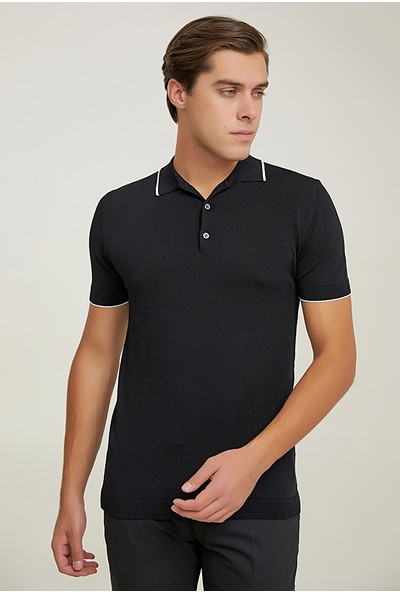 D'S Damat Twn Slim Fit Siyah Düz Örgü Rayon T-Shirt