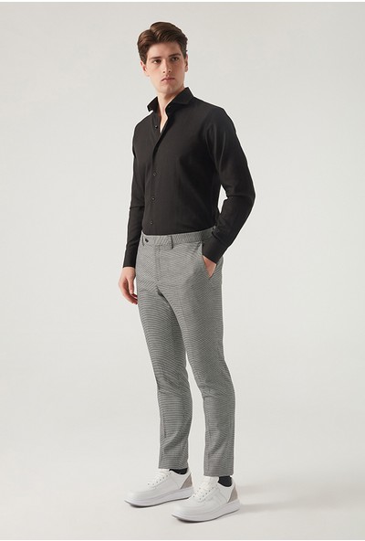 D'S Damat Twn Slim Fit Gri Armürlü Kumaş Pantolon