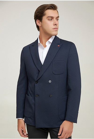 D'S Damat Twn Slim Fit Lacivert Örme Kumaş Ceket