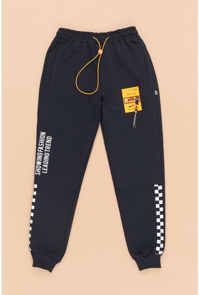 FullaModa Çocuk Dama Baskılı Paçası Lastikli Jogger Eşofman Altı FullaModa Çocuk Dama Baskılı Paçası Lastikli Jogger Eşofman Altı