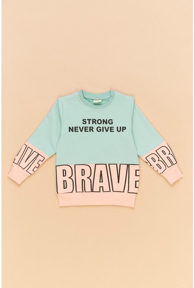 FullaModa Brave Baskılı Renk Bloklu Çocuk Sweatshirt