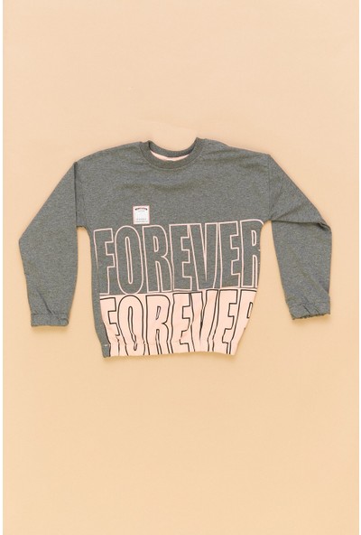 FullaModa Forever Baskılı Altı Lastikli Çocuk Sweatshirt FullaModa Forever Baskılı Altı Lastikli Çocuk Sweatshirt