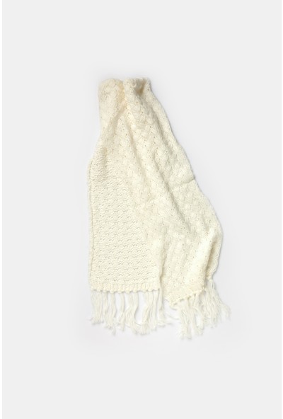 Dagi Krem Kadın Püsküllü Örgü Atkı