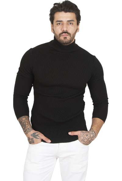 Deepsea Siyah Örgü Desenli Yarım Balıkçı Yaka Erkek Kazak 2200019 Deepsea Siyah Örgü Desenli Yarım Balıkçı Yaka Erkek Kazak 2200019