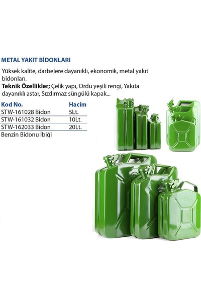 Biterse Askeri Yeşil Metal Benzin Bidonu Yakıt Bidonu 1 Adet Biterse Askeri Yeşil Metal Benzin Bidonu Yakıt Bidonu 1 Adet