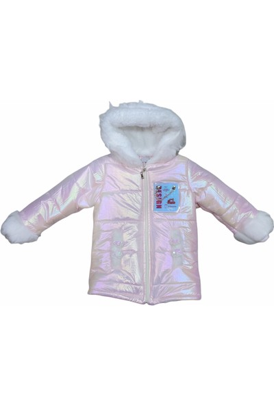 Mudiline Kız Çocuk Reflektör Kumaş Kürklü Mont