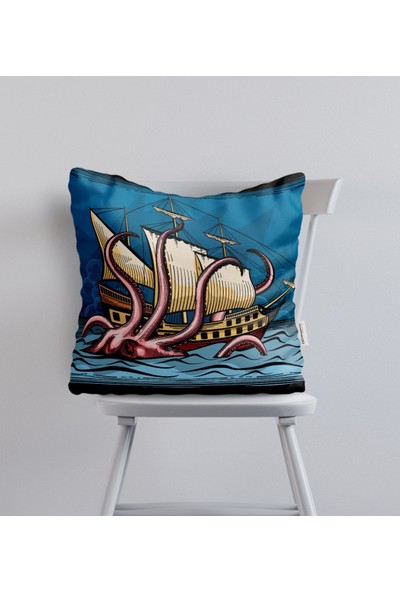 Bk Gift Gemi ve Ahtapot Tasarımlı Yastık-1 Bk Gift Gemi ve Ahtapot Tasarımlı Yastık-1