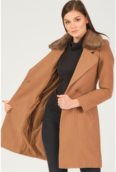 Dewberry Z6643 Dewberry Bayan Kaban-Açık Camel Dewberry Z6643 Dewberry Bayan Kaban-Açık Camel