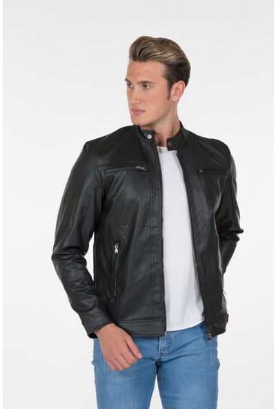 W-Coat Tuçi Erkek Siyah Deri Ceket Hakim Yaka Kışlık Deri Mont W-Coat Tuçi Erkek Siyah Deri Ceket Hakim Yaka Kışlık Deri Mont