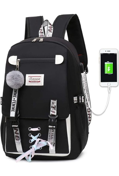 Hanzlucas Büyük Kapasiteli USB Şarj Portlu Okul Sırt Çantası (Yurt Dışından)