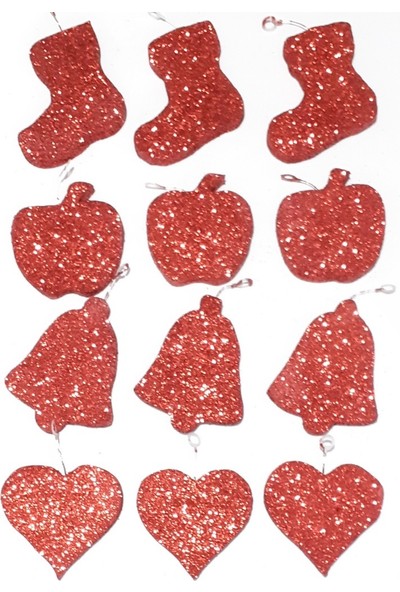 Funworld Yılbaşı Yeni Yıl Süsleme Strafor Karışık Süs 12'li Kırmızı