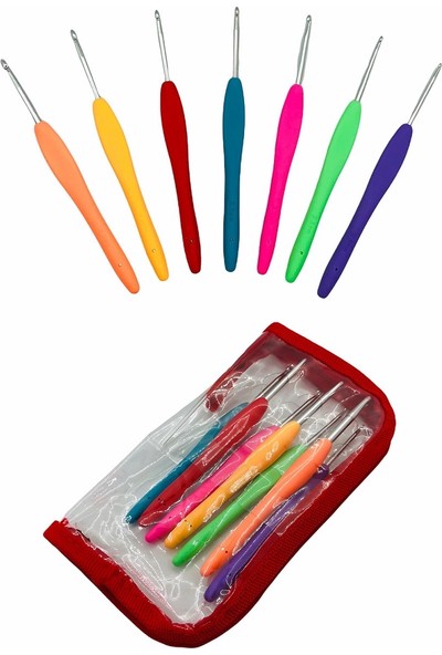 Ozan Tuhafiye Çantalı Renkli Silikon Saplı 7'li Tığ Seti
