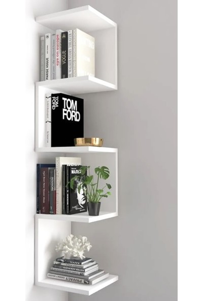 Nactumu Beyaz Zig Zag Duvar Rafı Kitaplık