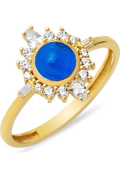 Bilezikci Boncuk Mavi 14 Ayar Altın Yüzük