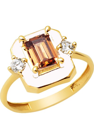 Bilezikci Kahverengi Baget Taşlı Altın Yüzük