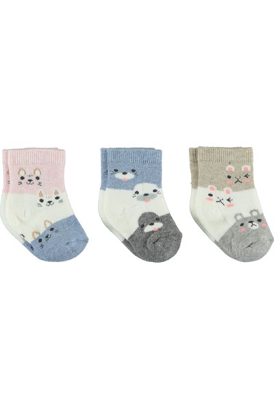 Civil Baby Kız Bebek 3'lü Çorap Set 0-24 Ay Ekru