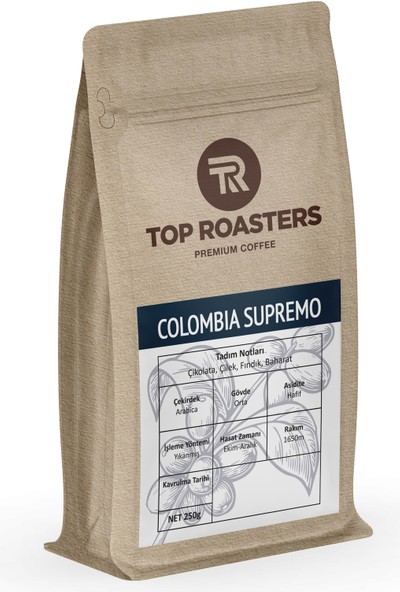 Top Roasters Colombia Supremo Medellin Öğütülmüş Filtre Kahve 250 gr