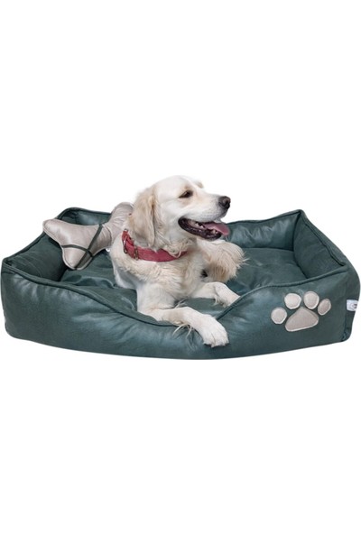 Patili Evler Yeşil Büyük Boy Köpek Yatağı 80 x 110 cm - Tırmalamaya Dayanıklı- Kemik Yastıklı - XXL