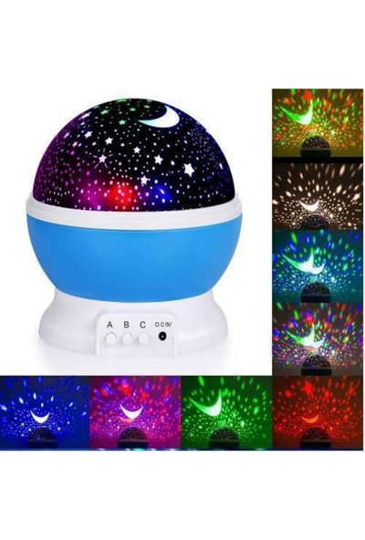 LED Projeksiyon Gece Lambası Dönen Ay Yıldız LED Mavi LED Projeksiyon Gece Lambası Dönen Ay Yıldız LED Mavi