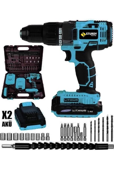 Sturdy Power Tools 58VF 6mah Çift Lityum Akülü Vidalama New Technology Darbeli Matkap Seti 27 Parça Sturdy Power Tools 58VF 6mah Çift Lityum Akülü Vidalama New Technology Darbeli Matkap Seti 27 Parça