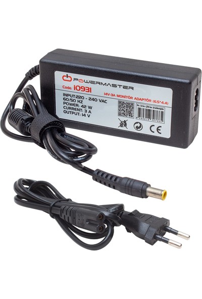 Powermaster PM-10931 14 Volt - 3 Amper Plastik Kasa Masaüstü Adaptör 6.5*4.4 Uç - Samsung Monitör Adaptörü Powermaster PM-10931 14 Volt - 3 Amper Plastik Kasa Masaüstü Adaptör 6.5*4.4 Uç - Samsung Monitör Adaptörü