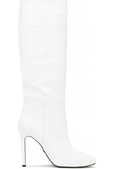 Divarese Beyaz Topuklu Kadın Deri Çizme