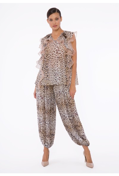 GIZIA Leopar Desenli, Piliseli Şalvar Pantolon