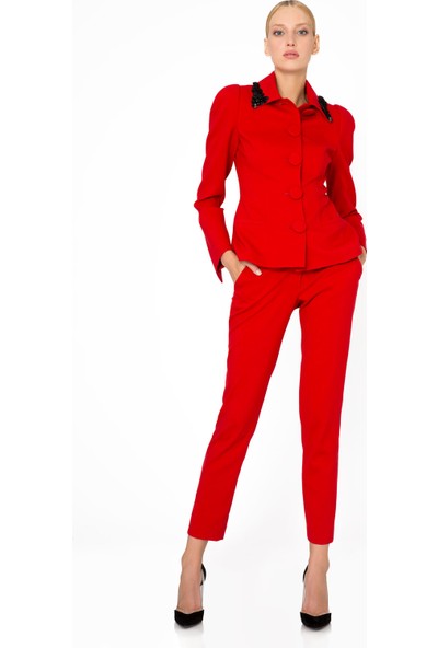 GIZIA Dar Kesim Kırmızı Basic Pantolon