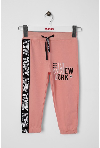 Zepkids Kız Çocuk Eşofman Alt New York Baskılı 1-4 Yaş Somon