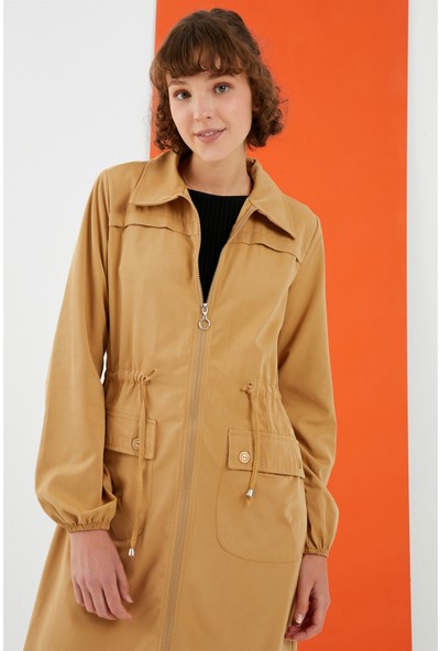 Z Giyim Kadın Camel Beli Bağlamalı Fermuarlı Trençkot