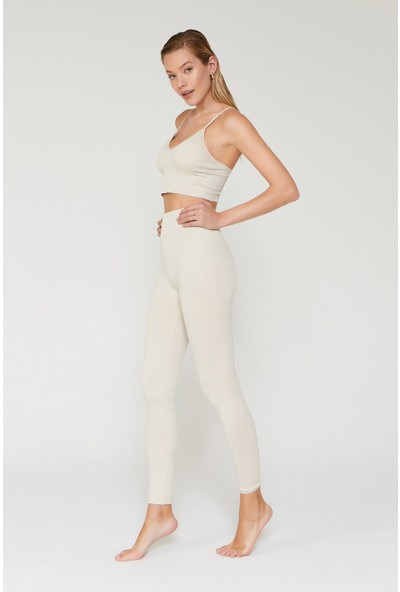 Cansoy Yüksek Bel Krem Uzun Tayt Cansoy Yüksek Bel Krem Uzun Tayt