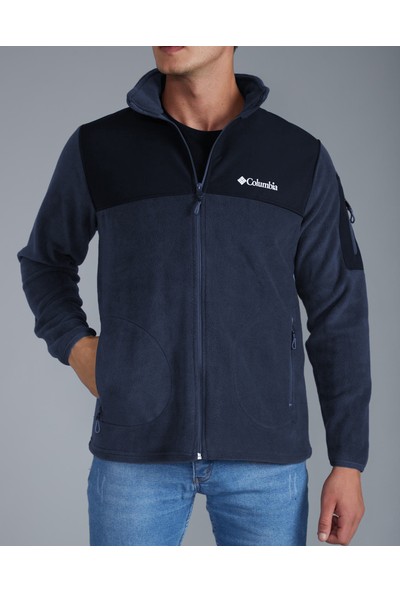 Columbia Indigo Fermuarlı Beyaz Baskılı Erkek Polar