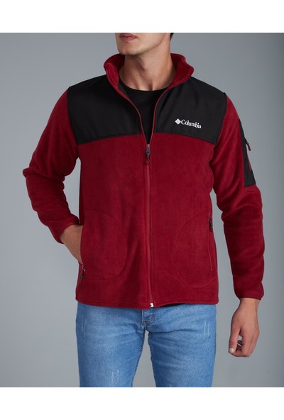 Columbia Bordo Fermuarlı Beyaz Baskılı Erkek Polar