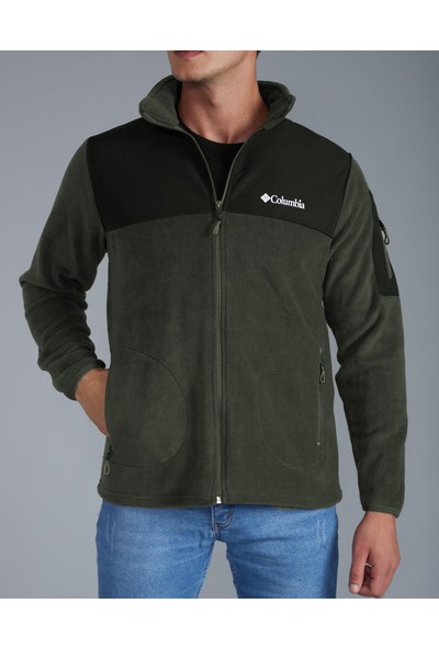 Columbia Haki Fermuarlı Beyaz Baskılı Erkek Polar