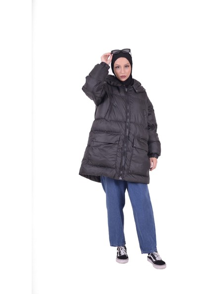 Muslo Kadın Siyah Şişme Mont