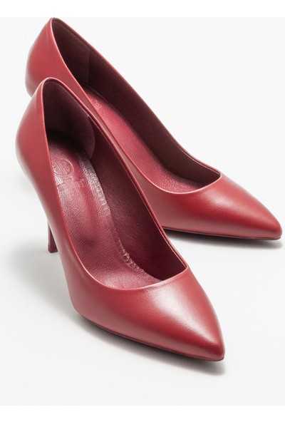 Bordo Deri Kadın Stiletto