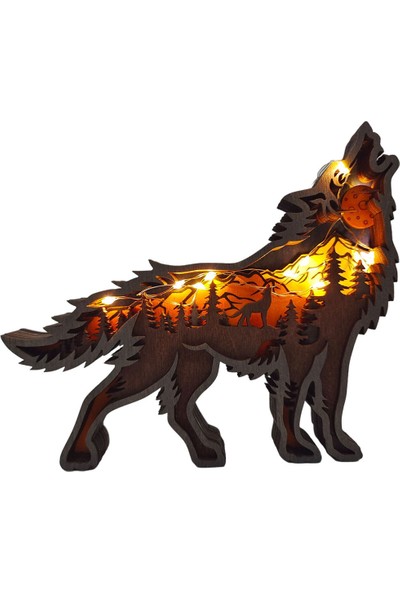 Dolity Yaratıcı Kurt Dekorasyon Kurt Heykeli Masaüstü Dekorasyon Işıkları Ev Dekorasyon Kurt + String Işıkları (Yurt Dışından)