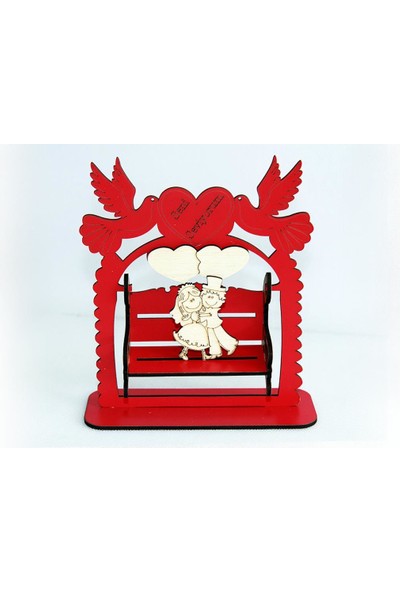 Alfa Dekoratif Ahşap Kalpli Salıncak - Kırmızı