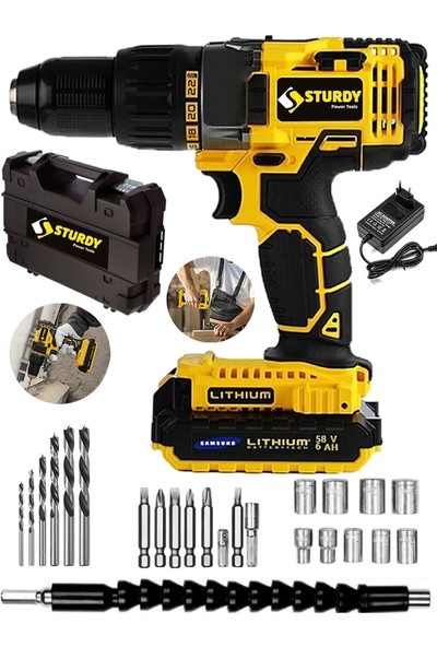 Sturdy 58VF 6mah Çift Lityum Akülü Vidalama New Technology Darbeli Şarjlı Matkap Seti 27 Parça Sturdy 58VF 6mah Çift Lityum Akülü Vidalama New Technology Darbeli Şarjlı Matkap Seti 27 Parça