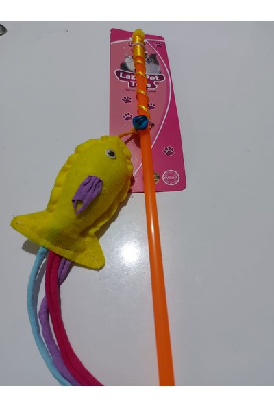 Lazy Pet Toys Balık Uçlu Kedi Olta Kedi Oyuncağı // Catnipli & Zilli & 40 Cm. Plastik Saplı [1 Adet]