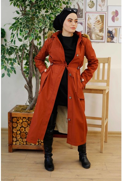 İmaj Butik Içi Kürklü Kapişonlu Mont/kiremit İmaj Butik Içi Kürklü Kapişonlu Mont/kiremit