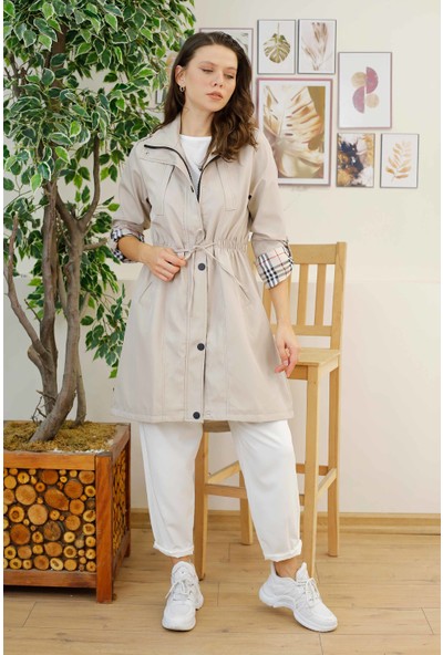 İmaj Butik Astarlı Boydan Fermuarlı Trenç/taş İmaj Butik Astarlı Boydan Fermuarlı Trenç/taş