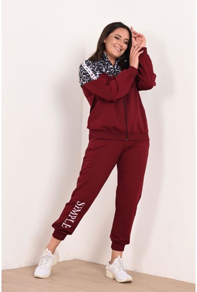 Koza Kadın Leopar Garnili Büyük Beden Eşofman Takımı 3067-22 Koza Kadın Leopar Garnili Büyük Beden Eşofman Takımı 3067-22