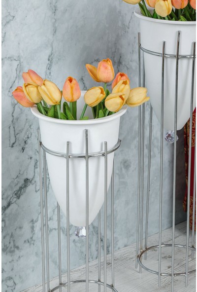 MHK Collection Gümüş Renkli 2'li Büyük Ayaklı Vazo