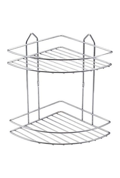 Renk Yapı Üçgen Metal 2 Katlı Köşeli Paslanmaz Krom Ikili Banyo Köşeliği Şampuanlık Köşelik Banyo Rafı