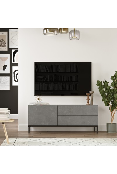 Robin Home Diego Tv Ünitesi Tv Sehpası Metal Ayaklı 120CM Beton-Siyah Dg5-Rl