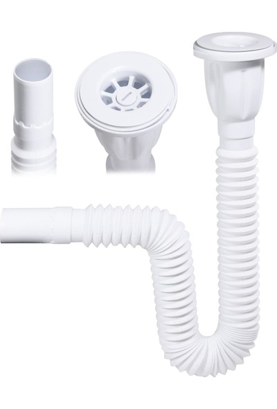 Badem10 Körüklü Plastik Süzgeçli Lavabo Sifon Hortumu 73 cm