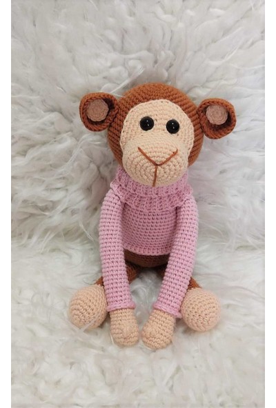 Toys City Pembe Kazaklı Maymun Organik Örgü Oyuncak