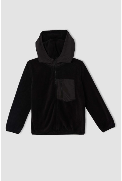 DeFacto Defacto Fit Erkek Çocuk Kapüşonlu Pelüş Isı Yalıtımlı Warmtech Fermuarlı Hırka U8071A621WN